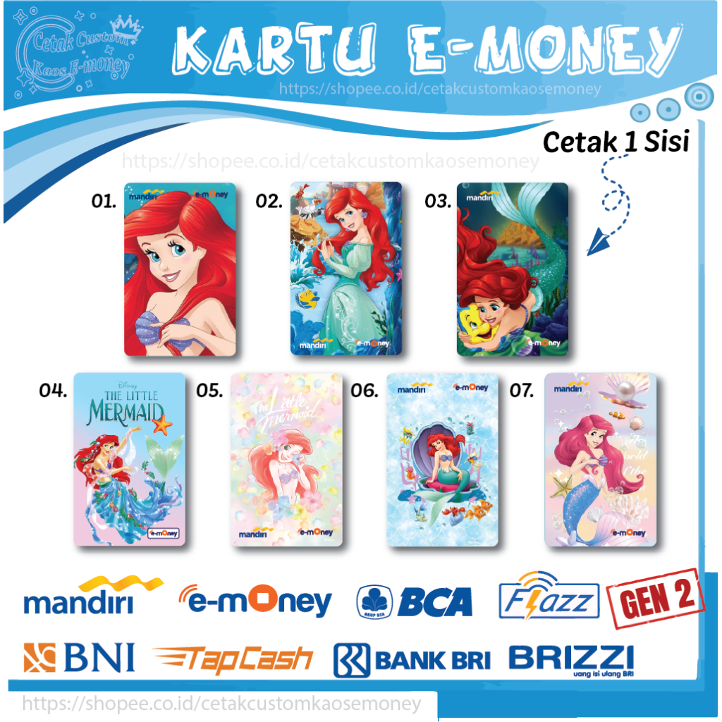 Jual KARTU E MONEY E TOLL KARTUN DISNEY ARIEL DUYUNG 32 EMONEY MANDIRI ...