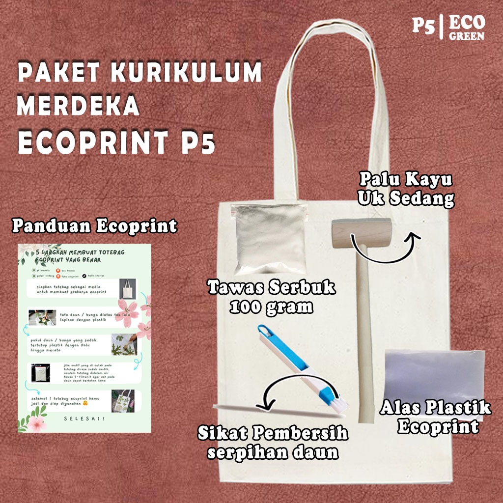 Jual Paket P5 ecoprint LENGKAP dapat Tas Totebag,alas plastik, palu ...