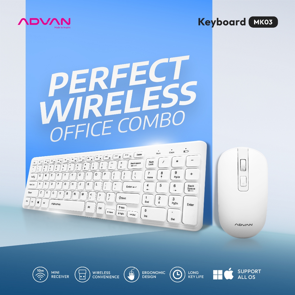 Jual [Best Deals] ADVAN Mouse & Keyboard MK03 Wireless 2.4G Bluetooth ...