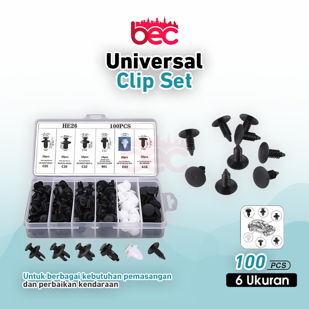 Jual [BEC] Baut Rivet Mobil | Universal Clip Set - 100 PCS (6 Ukuran ...