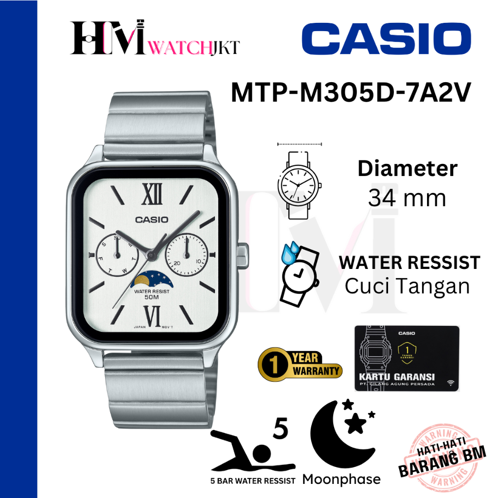 Jual CASIO MTP-M305D-7A2VDF Jam Tangan Pria Original Analog Moonphase Antiair MTP-M305D-7A2V MTP ...