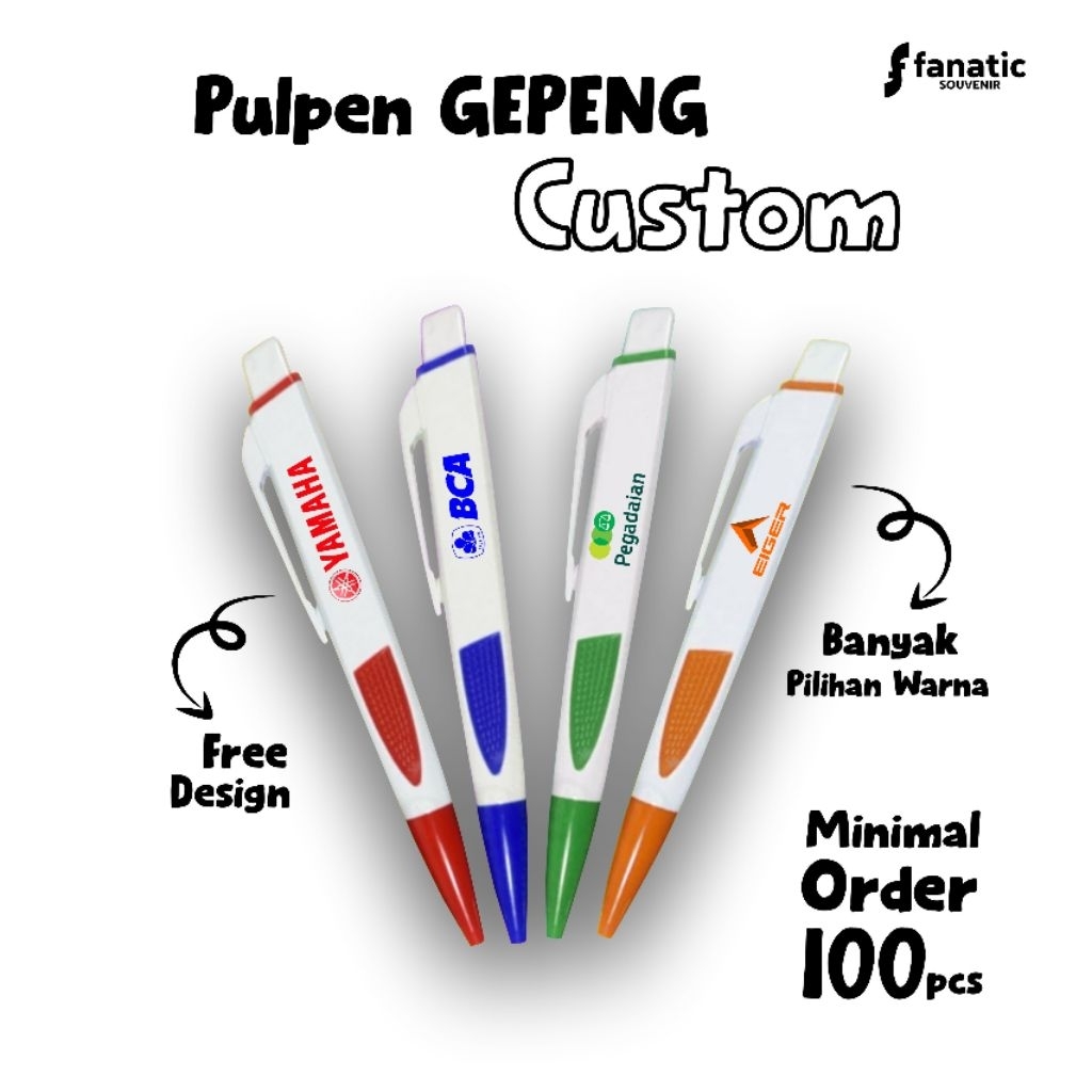 Jual Ballpoint / Pulpen Gepeng Custom Stiker UV Logo Nama Acara Kantor ...