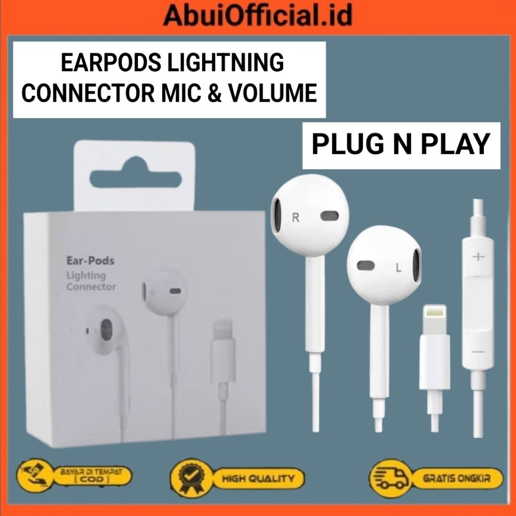 Jual Earphone Headset Handsfree Kabel Iphone Lightning ip 14 / 13 / 12 ...