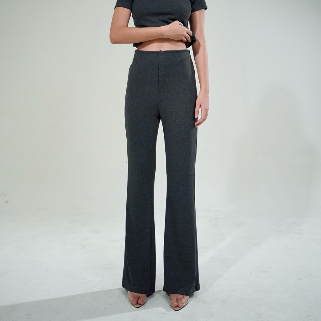 Jual BONDI PANTS - Celana Panjang Knit Wanita Highwaist Long Cullote Pants Loose Straight Flare ...