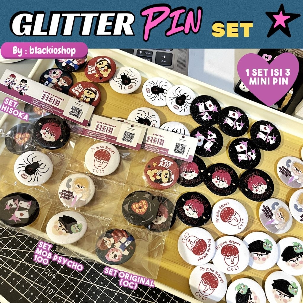 Jual Glitter Pin Button Set Anime ( Hunter x Hunter, Mob Psycho 100 ...