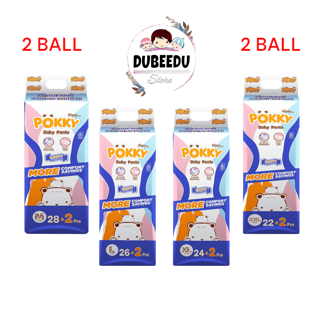 Jual -KAIYO- PAKET 2 BALL Pokky Diapers Pants Popok Bayi M28+2 L26+2 XL24+2 XXL22+2 NBS 42+6 ...
