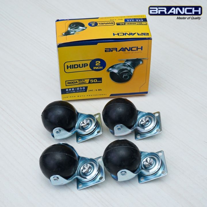 Jual [1 SET 4 PCS] Roda Casters Bola Karet 2 Inch 50 mm Branch Roda ...