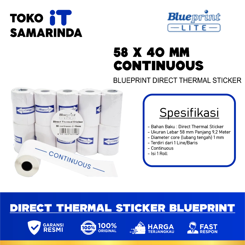 Jual Direct Thermal Stiker Blueprint Lite 58 Continuous @40mm Sticker ...