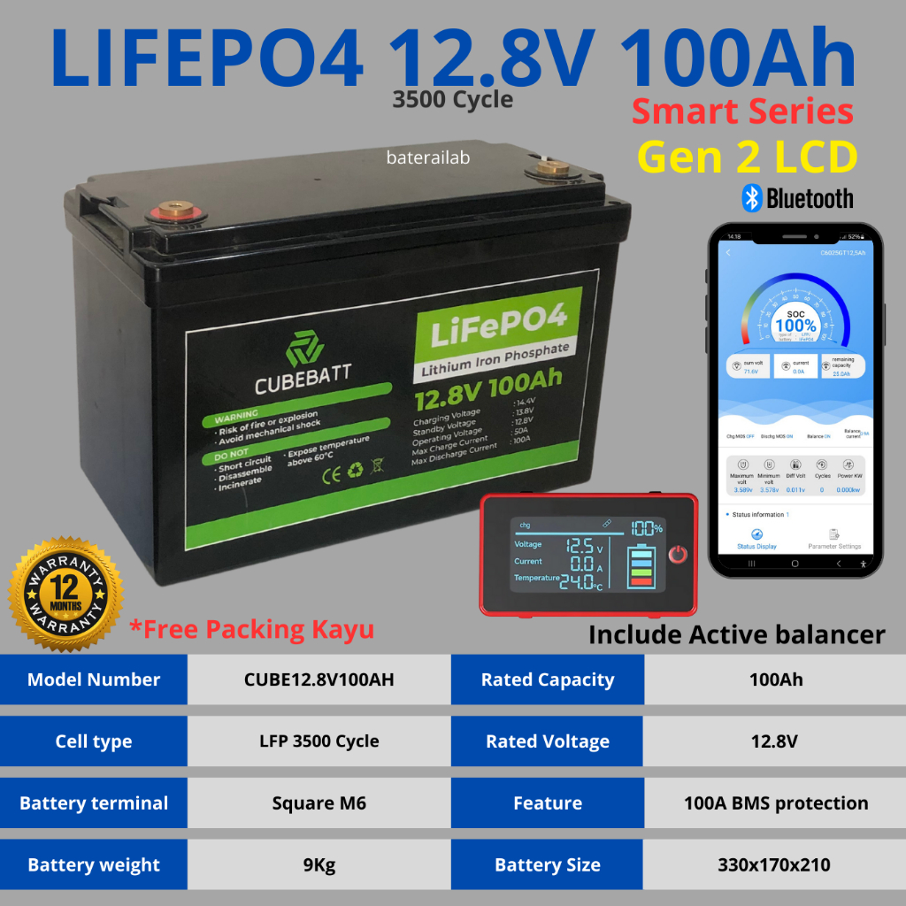Jual Baterai Lifepo4 12V 100Ah New Baru 4000-5000 Cycle Design Life 5 ...
