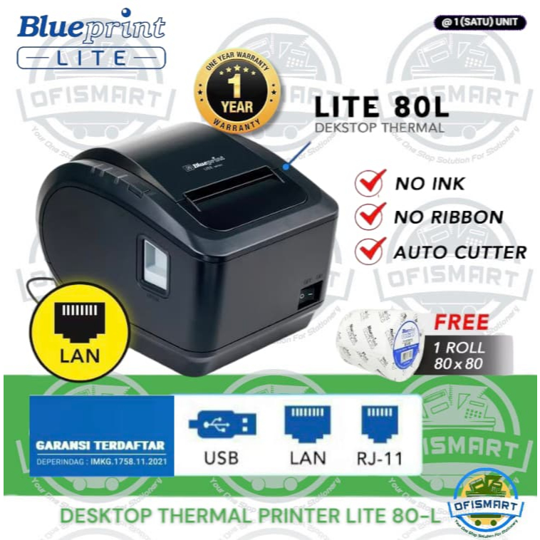 Jual Blueprint Desktop Thermal Printer LAN USB RJ11 BP- LITE 80L ...