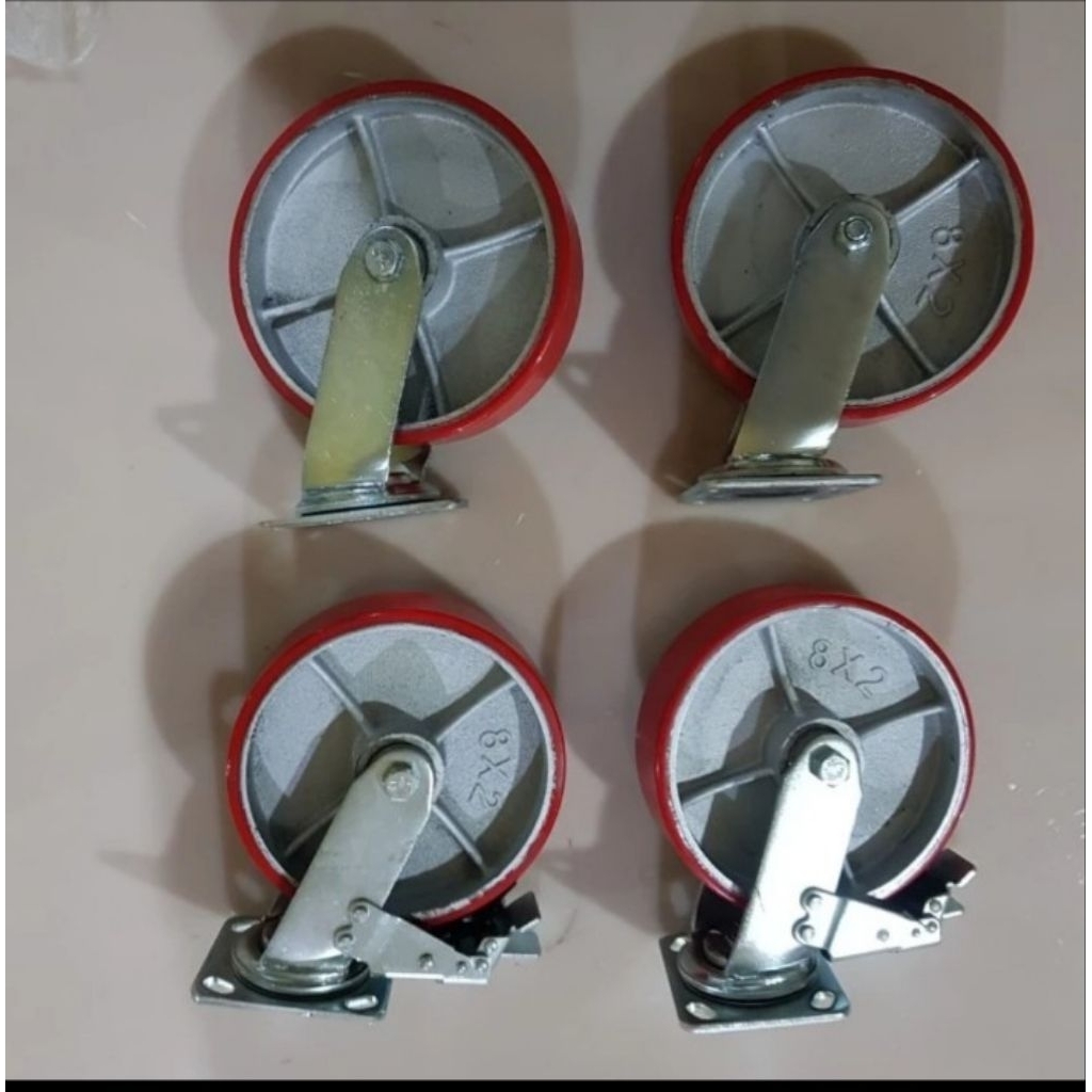 Jual Roda Pu Heavy Duty 4 inch 2putar+rem 2putar roda troli kapasitas 1 ...