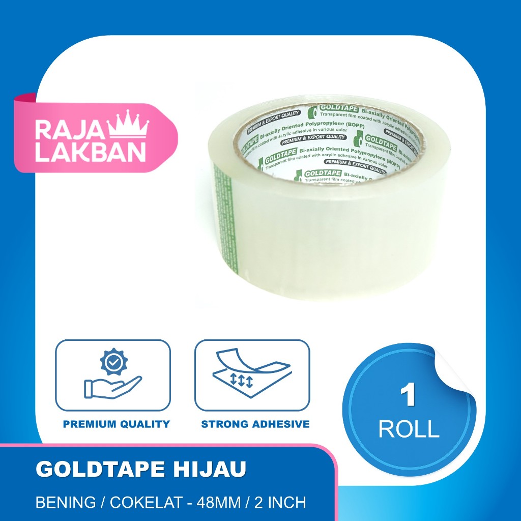 Jual GOLDTAPE Plakban Lakban Bening OPP Core Hijau 2 inch 48mm 80 Yard ...