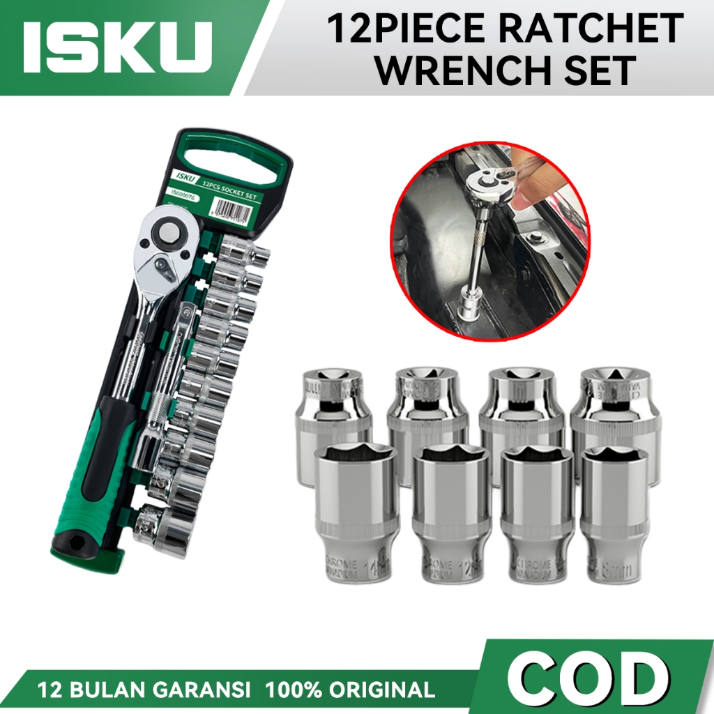 Jual ISKU Kunci Shock Set 12Pcs 1/2''-1/4'' Kunci Socket Motor Lengkap ...