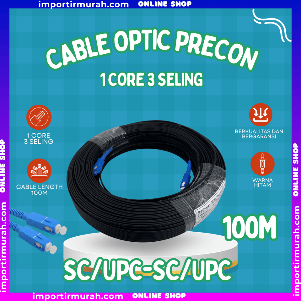 Jual Kabel Fiber Optik PRECON 100 Meter 1 Core 3 Seling SC/UPC – SC/UPC | Outdoor Tahan Tarikan ...