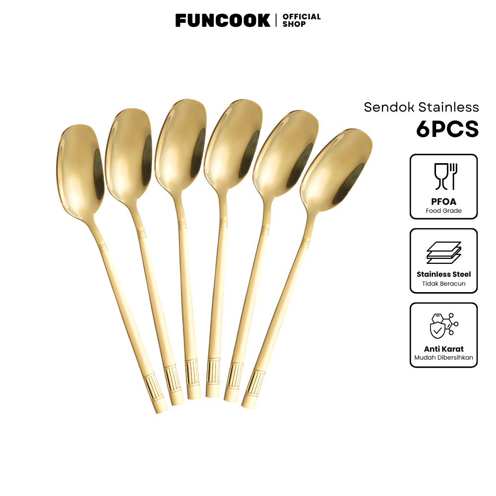 Jual FUNCOOK Sendok Makan Persegi Gold Sendok Set 6pcs Es Cream Pudding ...