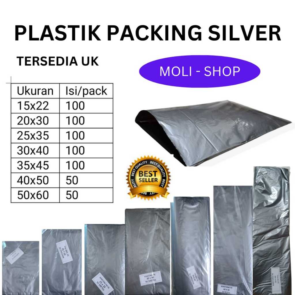 Jual Plastik Packing Silver uk 40x50 (50pcs) / 30x40 (100pcs) / 25x35 ...