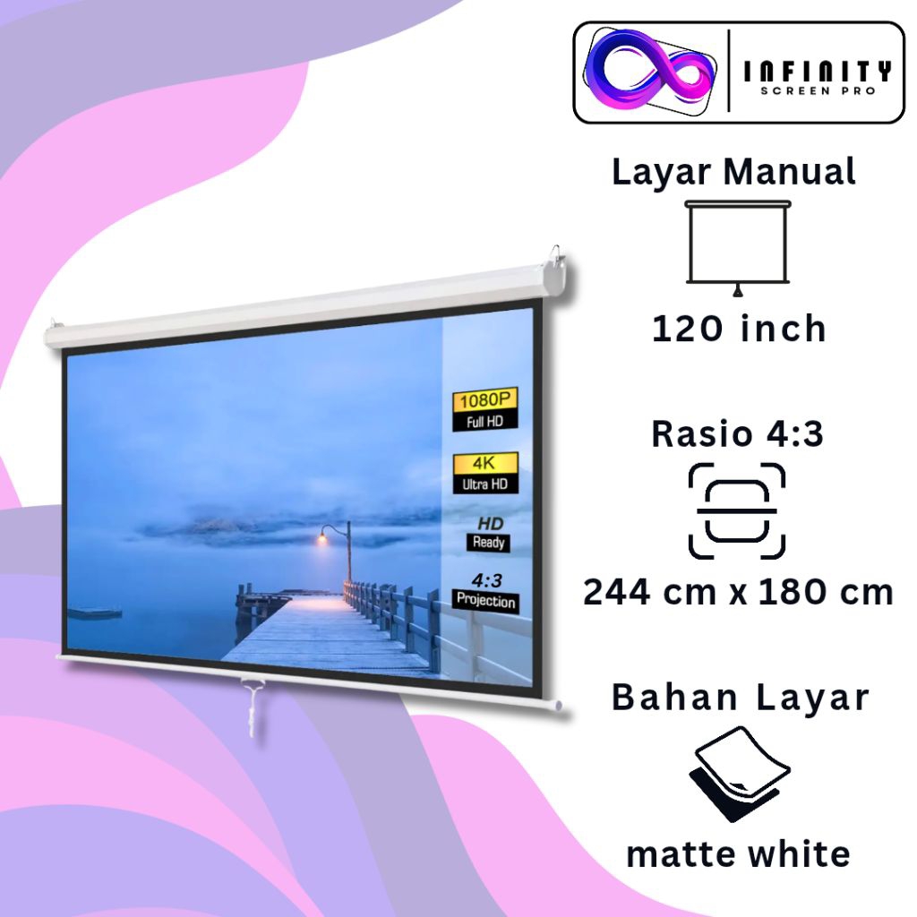 Jual Layar Proyektor Manual 120 Inch Rasio 4:3 (244 cm x 180 cm ...