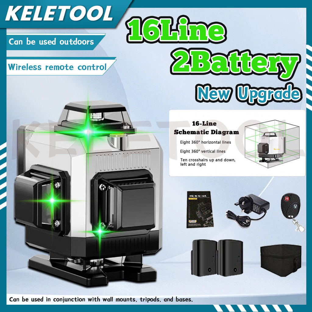 Jual Laser Level 4D 16 Line Bright Green Laser Level 360 Self Leveling ...