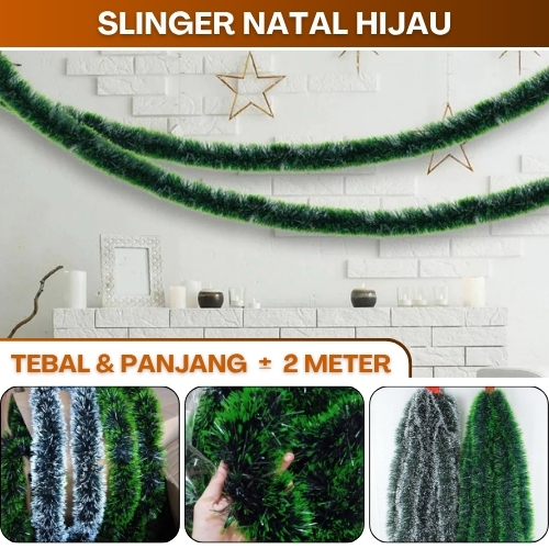 Jual Slinger Natal Slinger Dekorasi Natal Tinsel Rumbai Hijau Daun ...