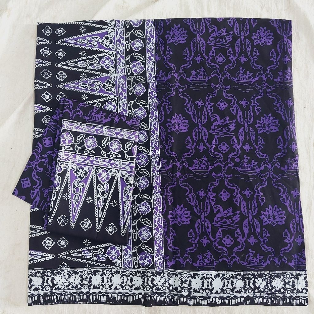 Jual Set sarung selendang batik Jambi hitam ungu putih motif angso ...