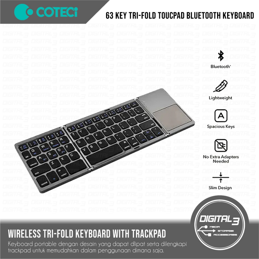 Jual COTECI 63 Key Tri-Fold Keyboard Bluetooth with Touchpad Ultra-Thin ...