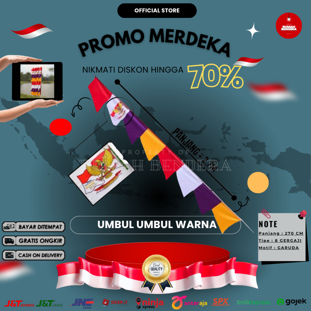 Jual Bendera Umbul Umbul Garuda 3 Meter | 8 Mata Gergaji | Warna Ungu | Shopee Indonesia