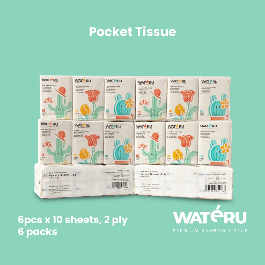 Jual Wateru Premium Bamboo Tissue / Tisu Bambu - Pocket 6x10sheets (6 ...