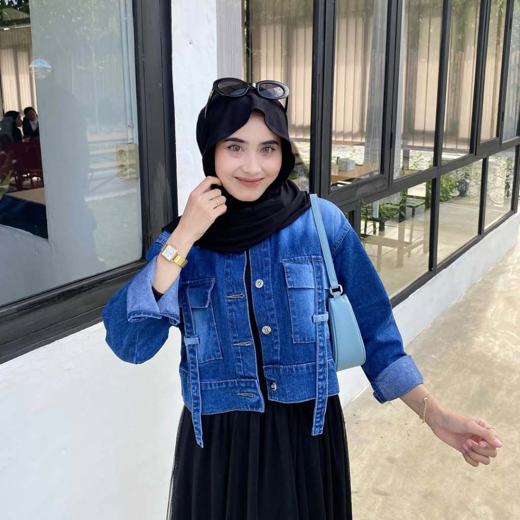 Jual Fuji Jaket Crop Jeans Outer Denim Wanita Oversize Vintage Boxy ...