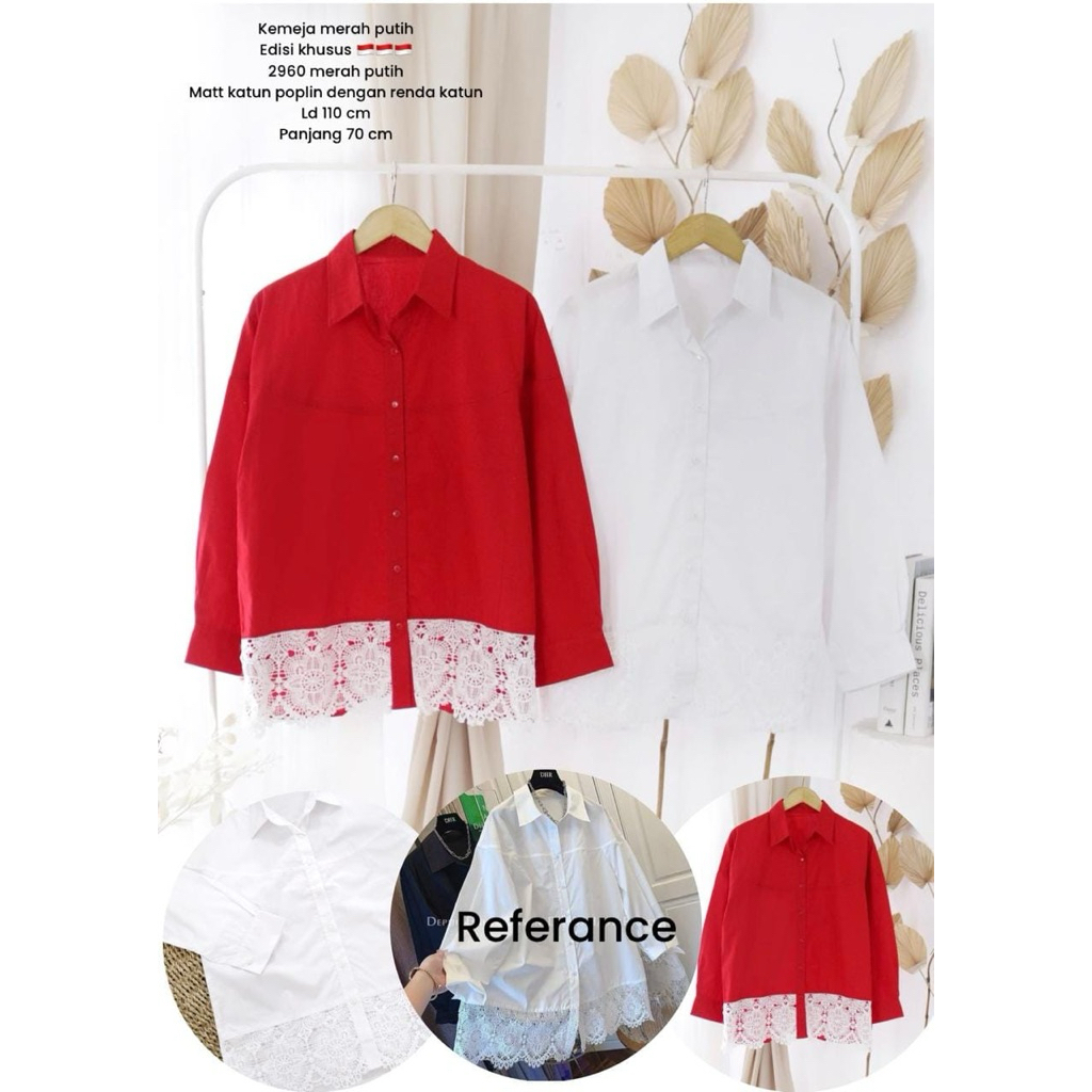 Jual kemeja merah putih merdeka renda bahan katun poplin 2960 | Shopee ...