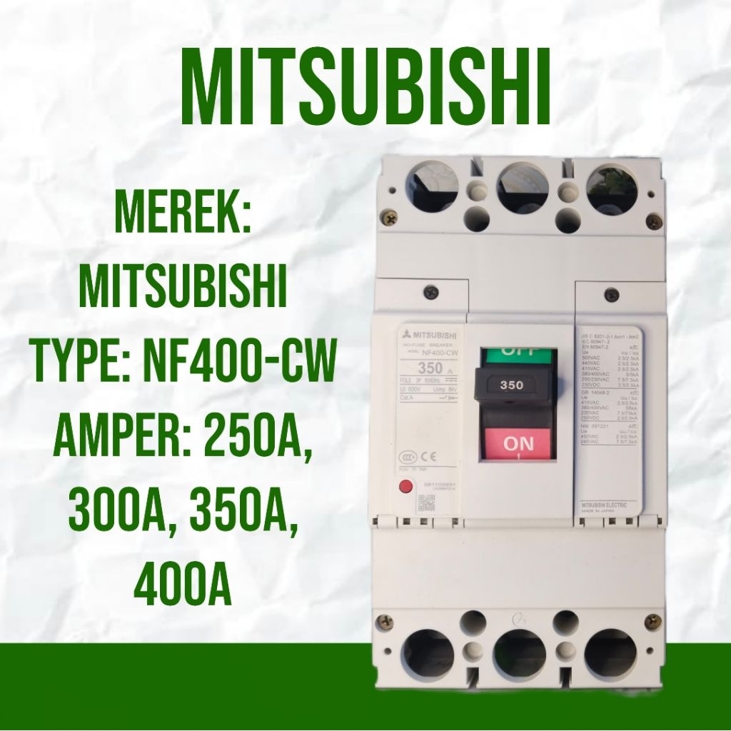 Jual MCCB BREAKER MITSUBISHI NF400-CW 3P 250A, 300A, 350A, 400A ORIGINAL | Shopee Indonesia