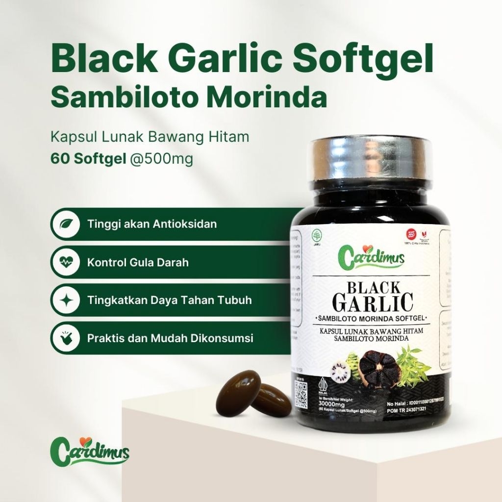 Jual CARDIMUS Black Garlic Sambiloto Morinda Softgel 60 Kapsul – Bawang ...