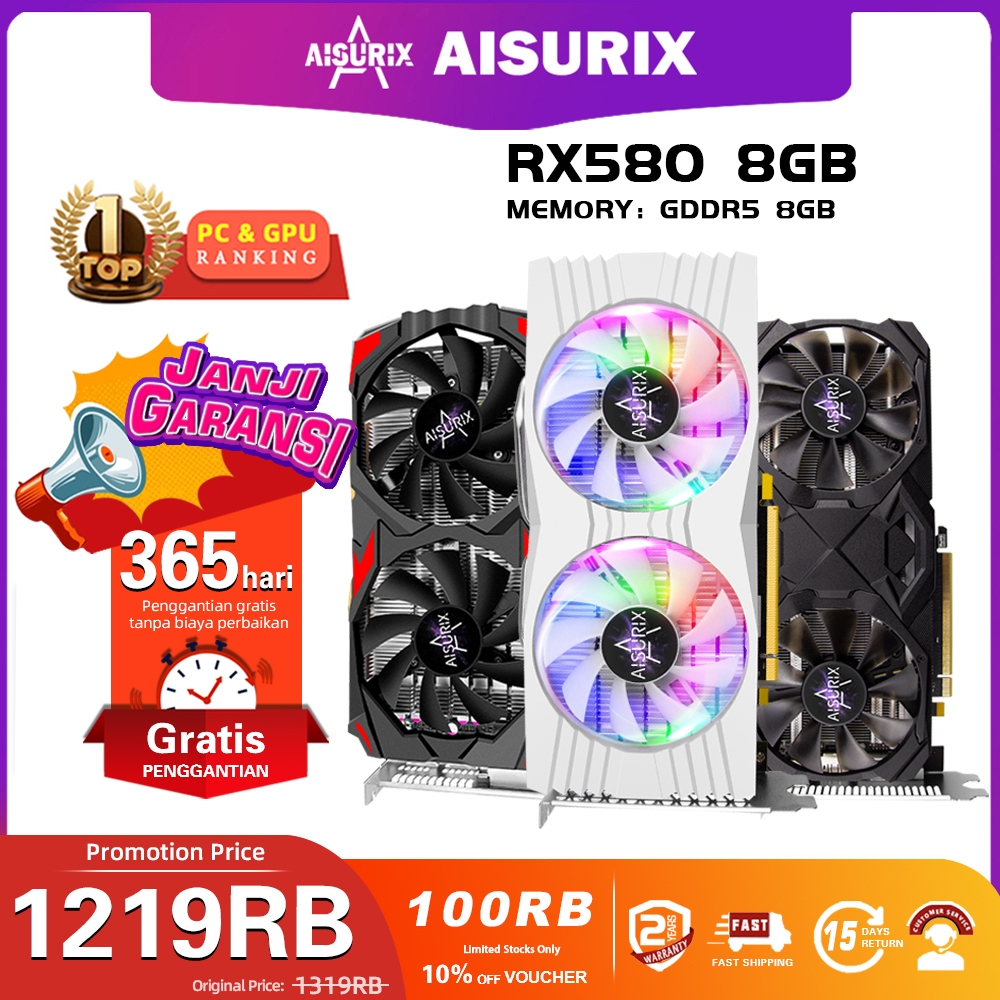 Jual AISURIX RGB Glowing Graphics Card RX 580 8GB DDR5 256Bit 2048SP ...