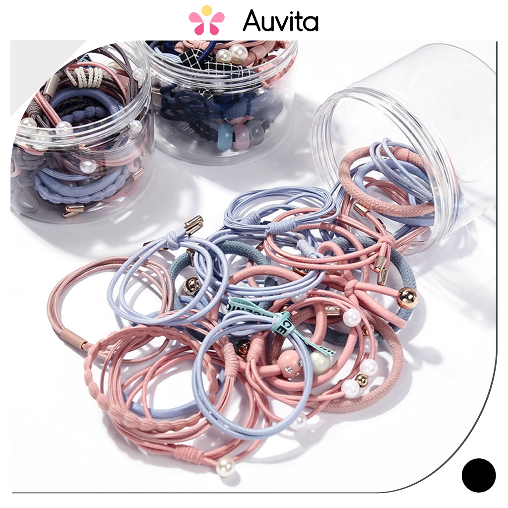 Jual Auvita [12 Pcs] Ikat Rambut Warna Warni Kuncir Rambut Pita Mutiara ...