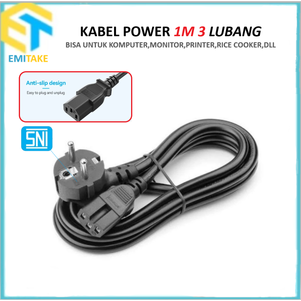 Jual Kabel Power Cord 3 Lubang 1 Meter Kabel Adaptor PC Komputer ...