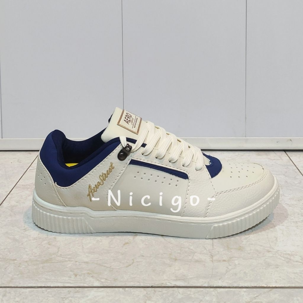 Jual Sepatu Sneakers Casual Pria Wanita Aerostreet Classic Navy Putih ...