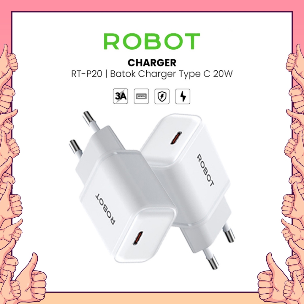 Jual ROBOT Charger Adaptor Single Port USB-C Type-C Fast Charging 20W ...