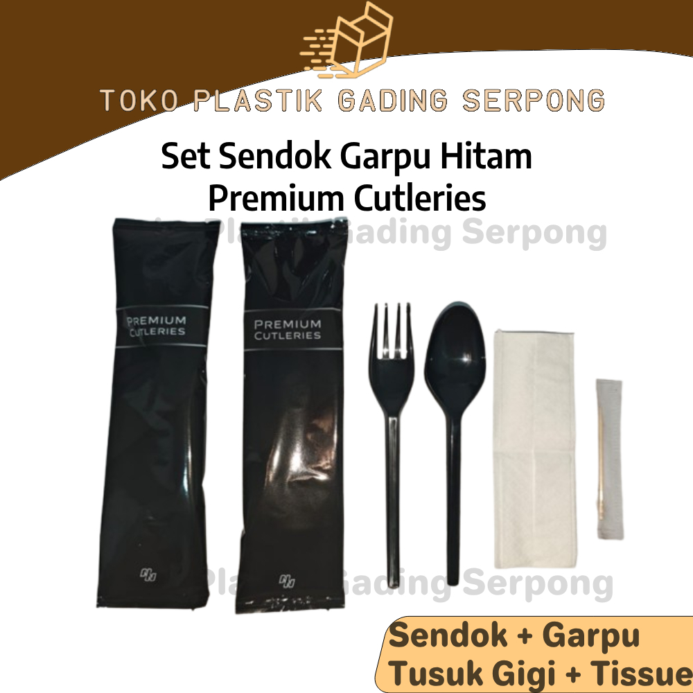 Jual Sendok Garpu Plastik Set Steril Tissue Tusuk Gigi Hitam Bening ...