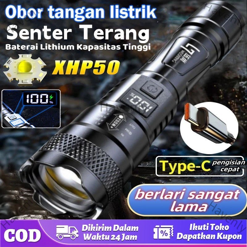 Jual Senter LED Rechargeable 300W Super Terang - Cas Cepat Baterai ...