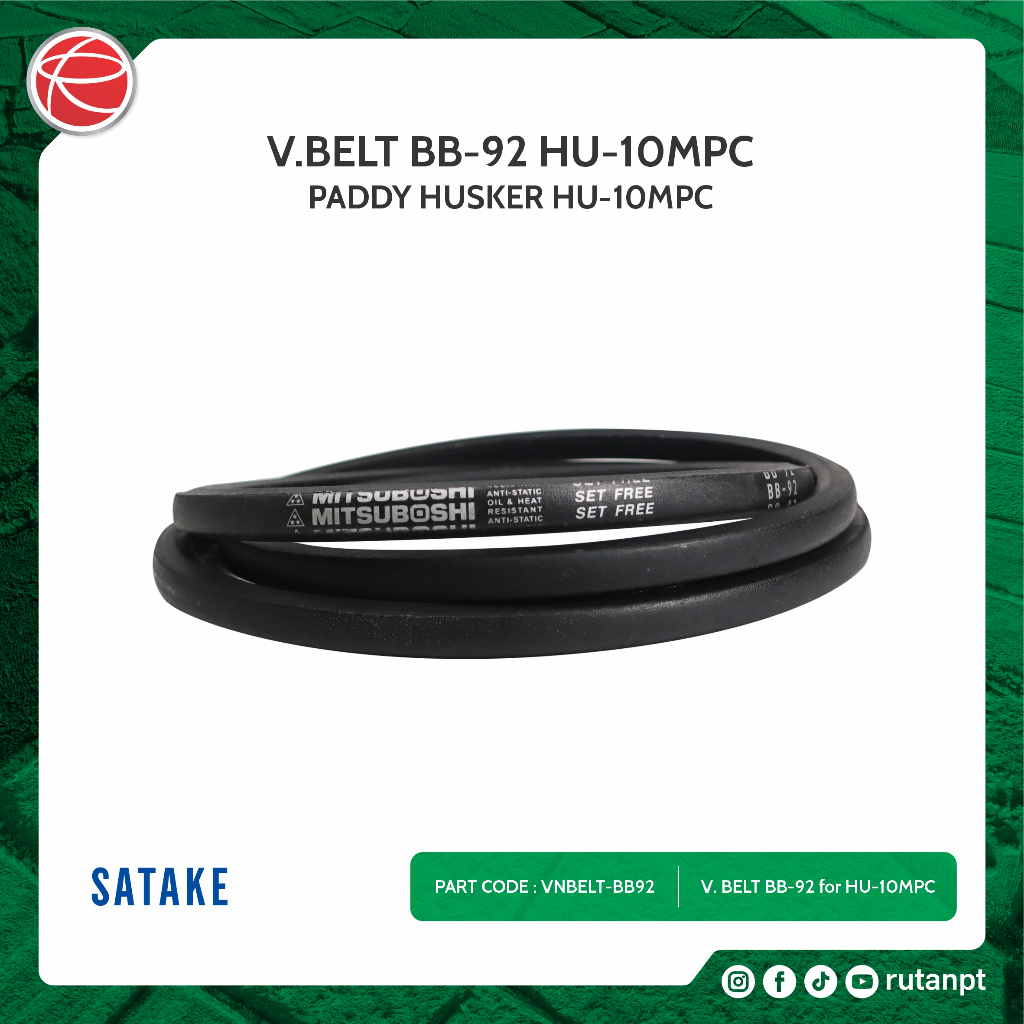 Jual V BELT BB-92 HU-10MPC / SATAKE PADDY HUSKER HU-10MPC / MESIN ...