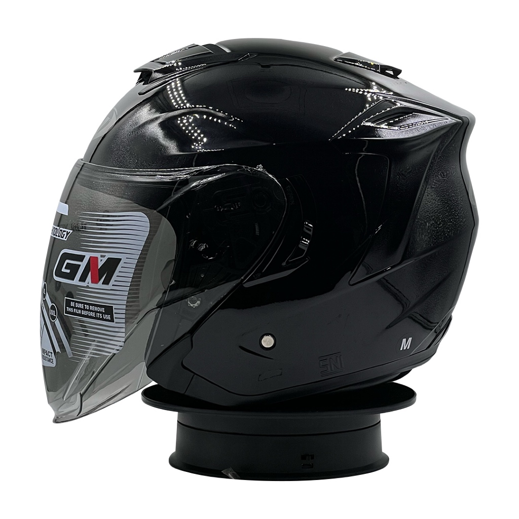 Jual Helm Half Face Double Visor GM Fury Solid Black | Shopee Indonesia