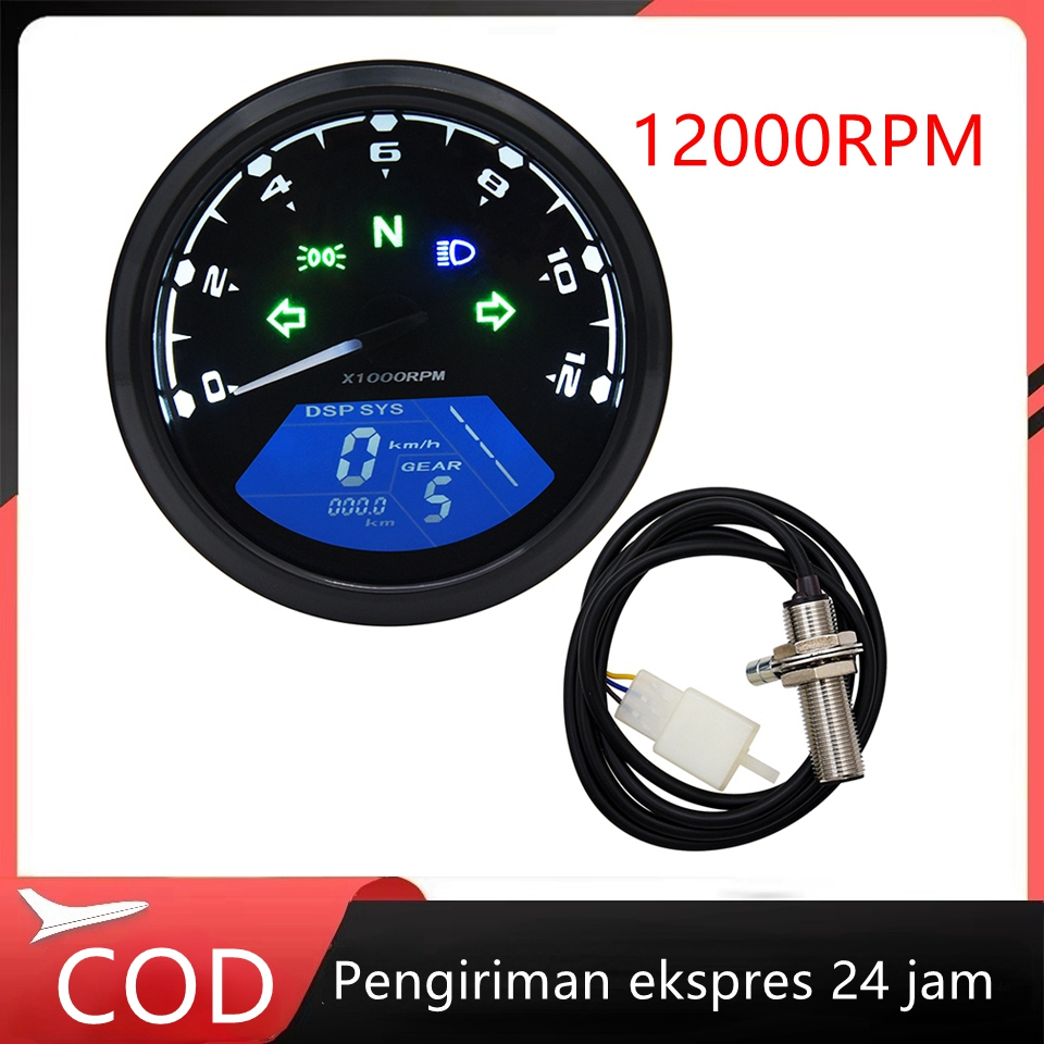 Jual 12V 12000RPM Universal Motor Speedometer LCD Digital Tachometer ...