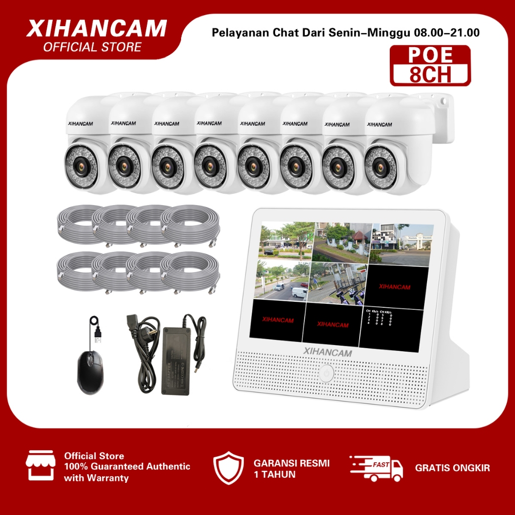 Jual XIHANCAM Paket CCTV POE 8CH POE NVR Dengan Monitor 8MP Paket 8 ...