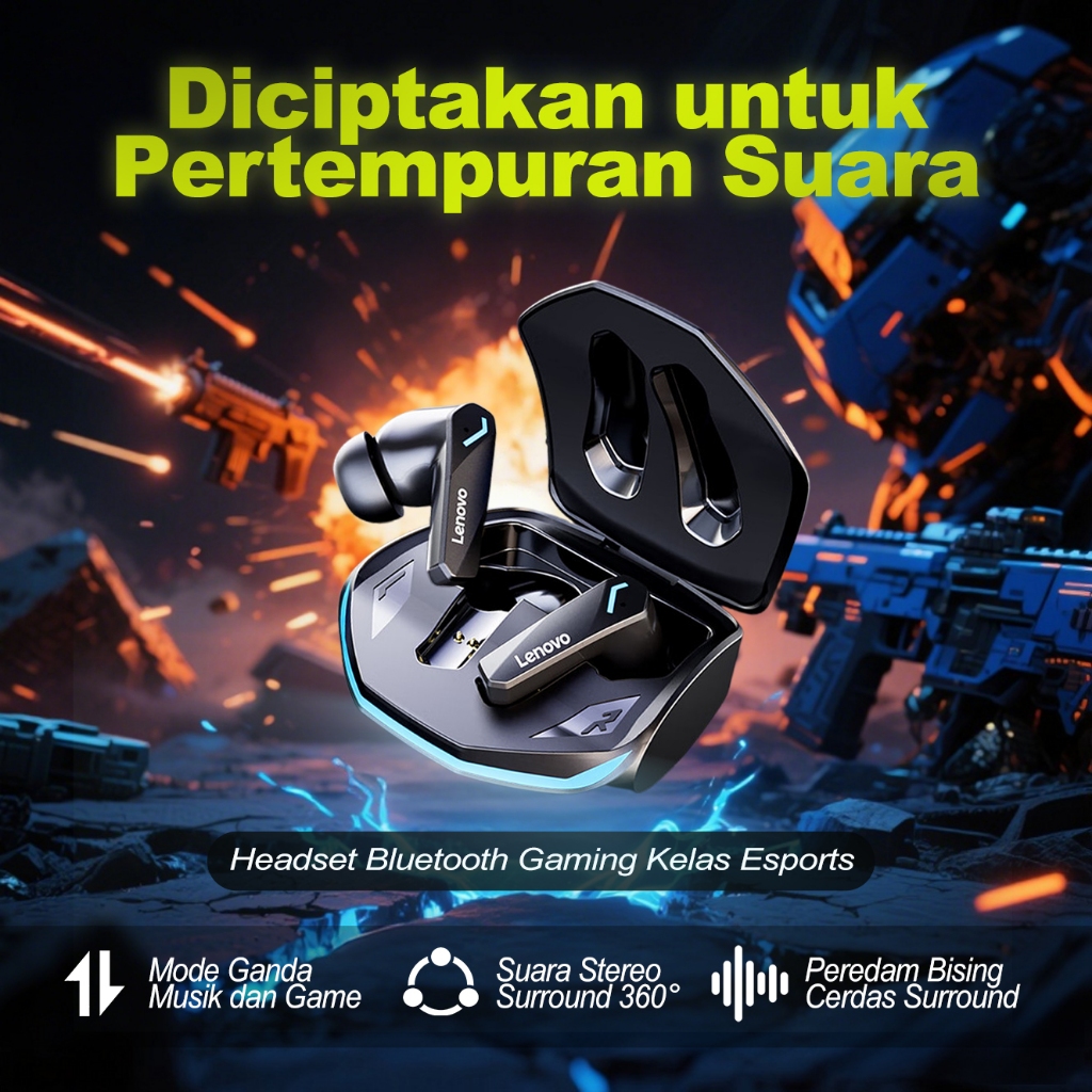 Jual Lenovo Thinkplus GM2 Pro TWS Gaming Earbuds - Bluetooth V5.4 Super Bass Low Latency Noise ...