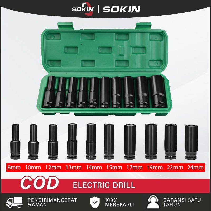 Jual SOKIN 10Pcs Mata Socket 1/2‘’ 8-24mm Impact Socket/Kunci shock ...