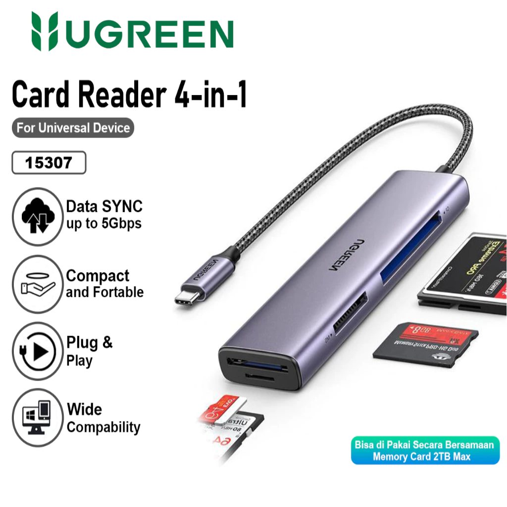 Jual UGREEN Card Reader Type C 4 In 1 Micro SD TF CF MS Memory Card ...