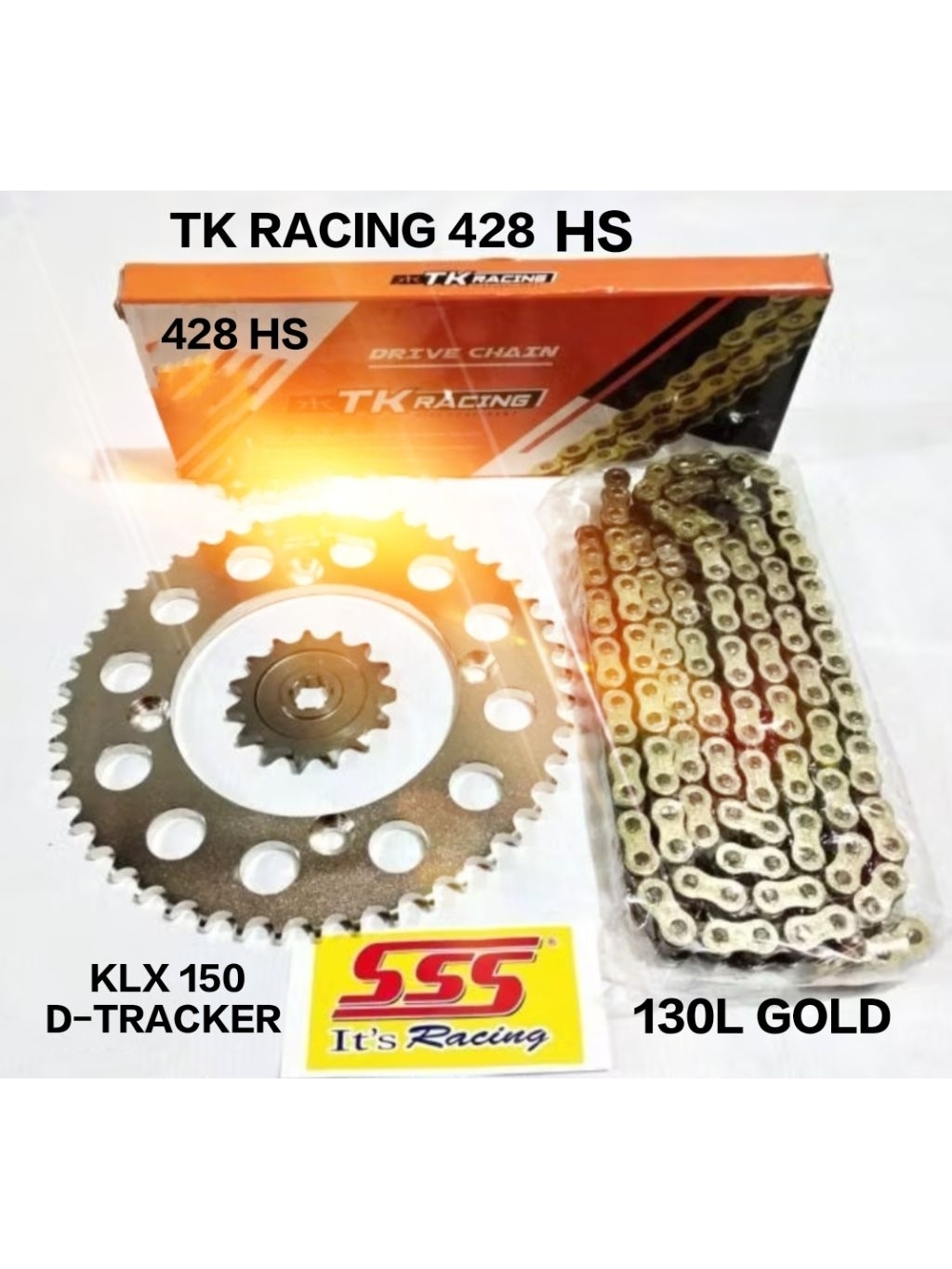 Jual Gear Set SSS 428 KLX 150 D-Tracker rantai TK Racing HS 130L Gold dipilih ukuran gir depan ...