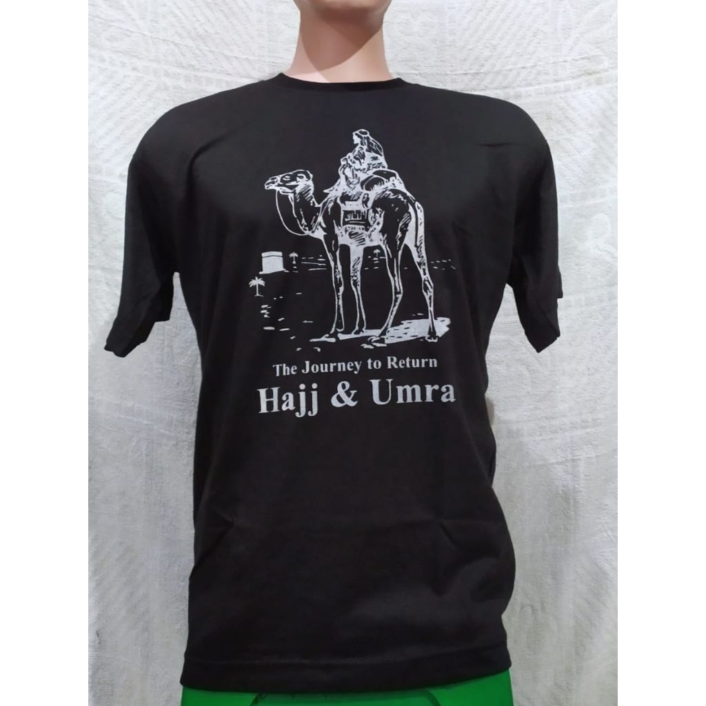 Jual KAOS SOUVENIR OLEH OLEH HAJI UMROH HITAM GAMBAR SABLON UNTA MAKKAH ...