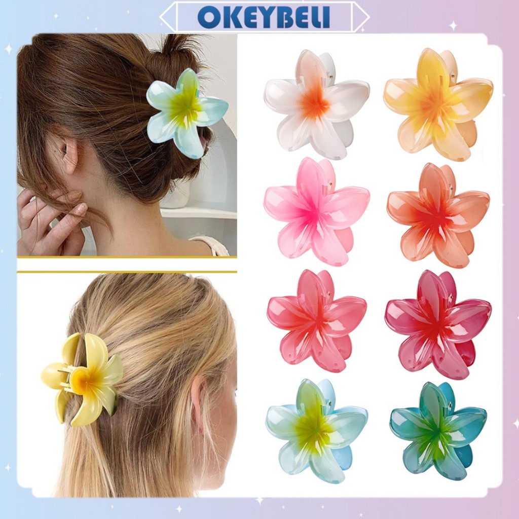 Jual •OKEY BELI•JP1815 Jepit Rambut Model Bunga Kamboja Flowers Jedai Akrilik Aksesoris Rambut ...