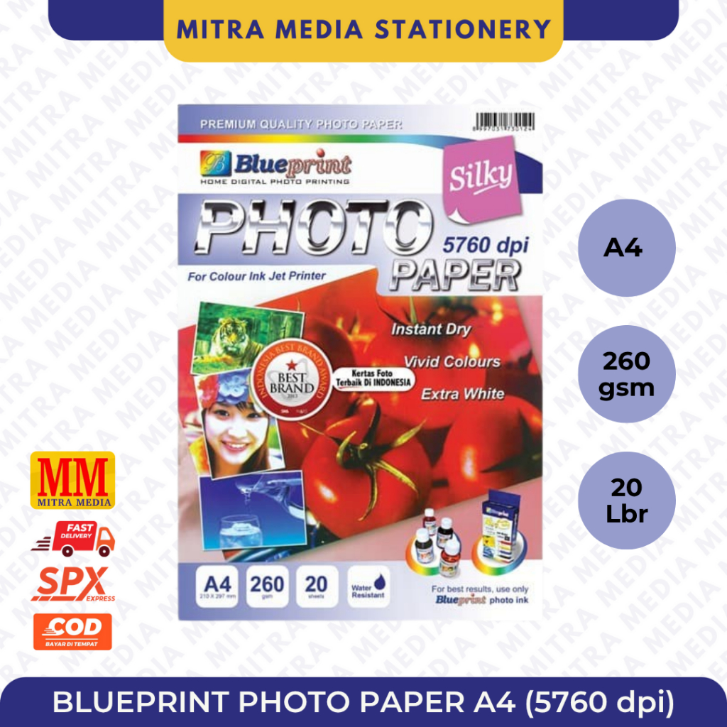 Jual Kertas Foto Kilap / Photo Paper Silky Blueprint 5760 dpi Ukuran A4 ...