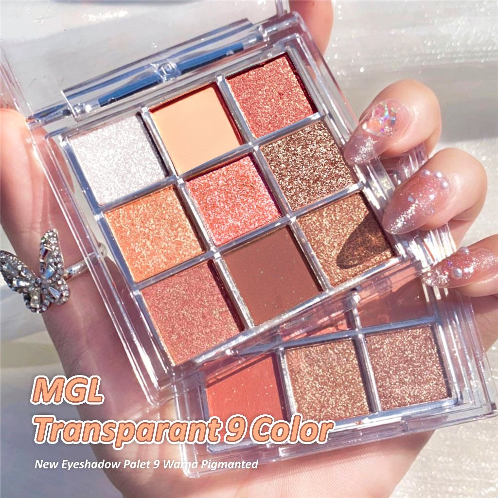 Jual [BPOM] MGL Transparent 9 Color Eyeshadow Palette Pigmented ...